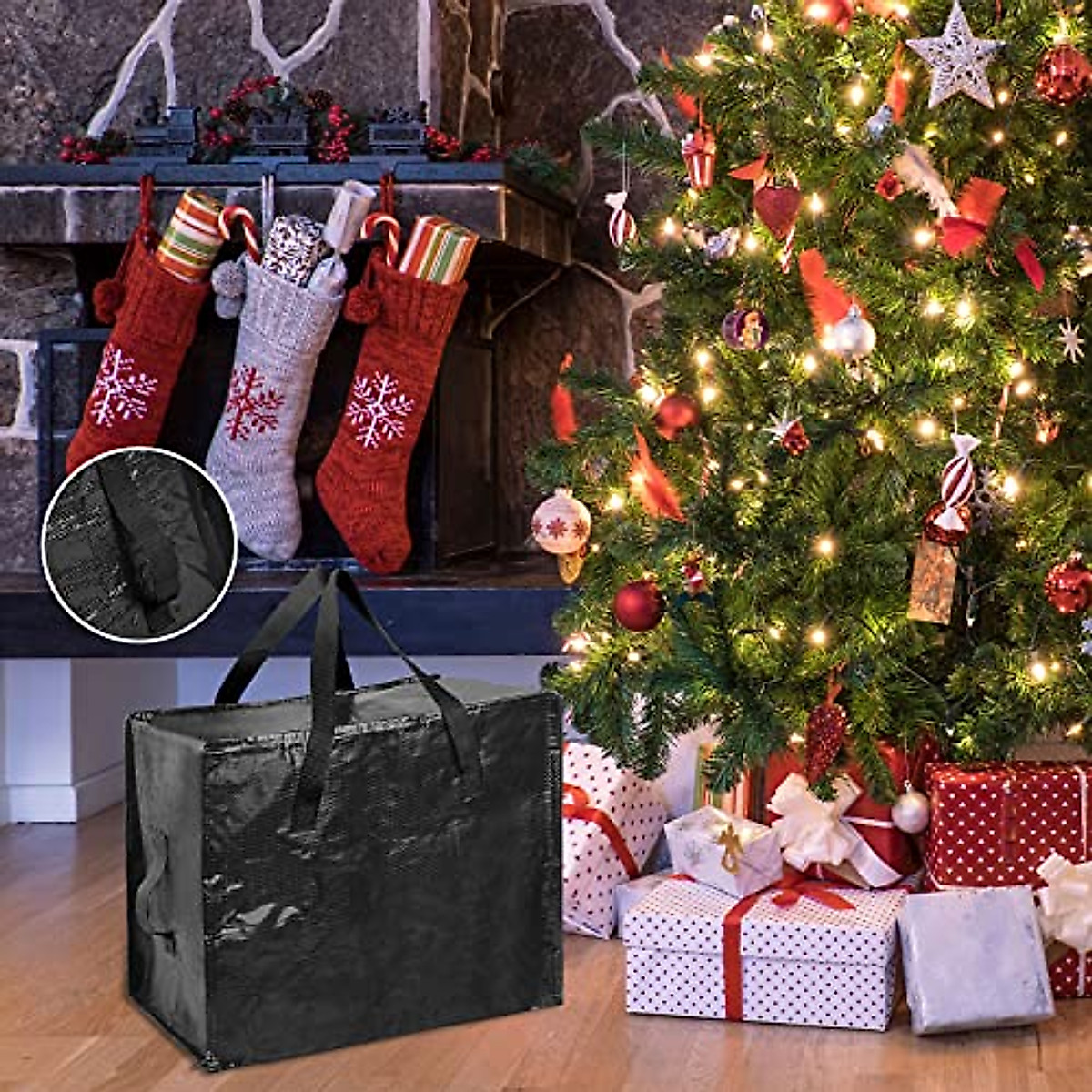 6 Packs Heavy Duty Extra Large Organizer Storage Bag Moving Bag with Strong Handles and Zippers for Moving, Travelling, Christmas Decoration Storage (Black,30 x 12 Inch, 24 x 12 Inch, 20 x 12 Inch)