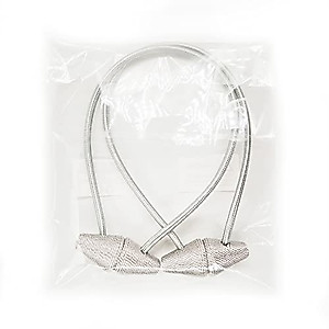 TECVINCI Magnetic Curtain Tiebacks with Upgrade Larger Magnet, 2 Pack 16 Inch Drapery Holdbacks for Indoor & Outdoor Curtain - Silver Grey