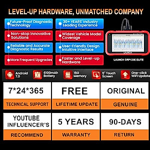 LAUNCH OBD2 Scanner CRP123E Elite, Lifetime Free WiFi Update Scan Tool, FCA Autoauth, SAS Calibration/Throttle Reset/Oil Reset Diagnostic Scanner, Multi Systems Car Scanner, Battery Test, Auto VIN
