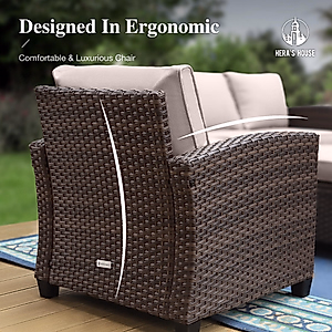 HERA'S HOUSE Patio Furniture Set of 2, Wicker Rattan Dining Chairs with 4" Cushions, Outdoor Furniture for Backyard Porch(Brown/Beige)