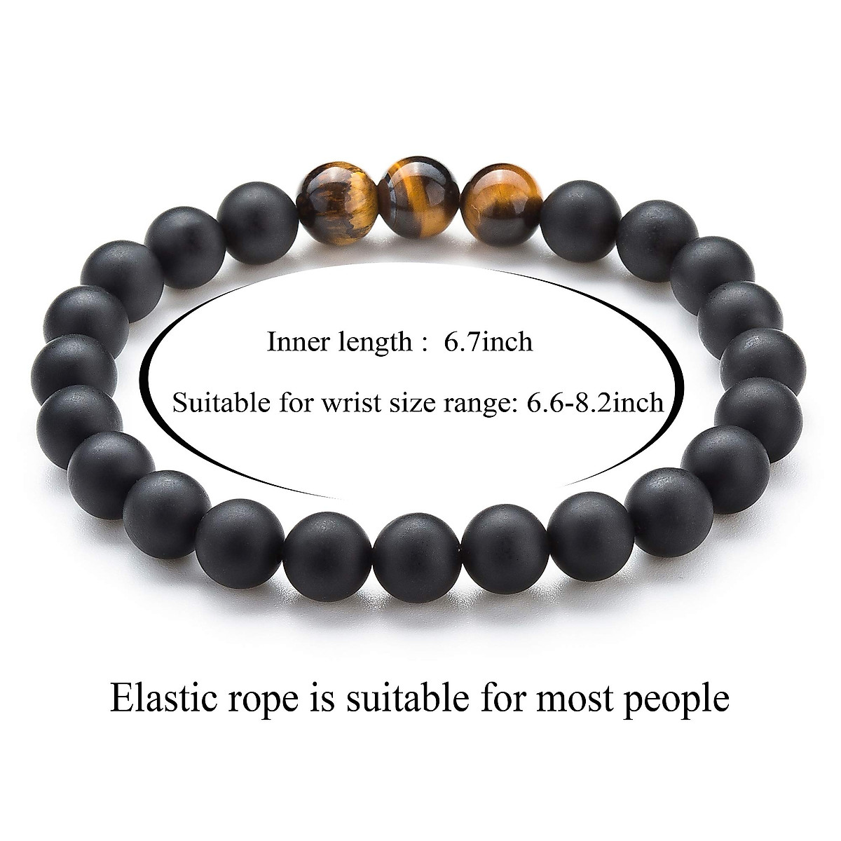 Hamoery Men Women 8mm Tiger Eye Stone Beads Bracelet Elastic Natural Stone Yoga Bracelet Bangle (Set2)