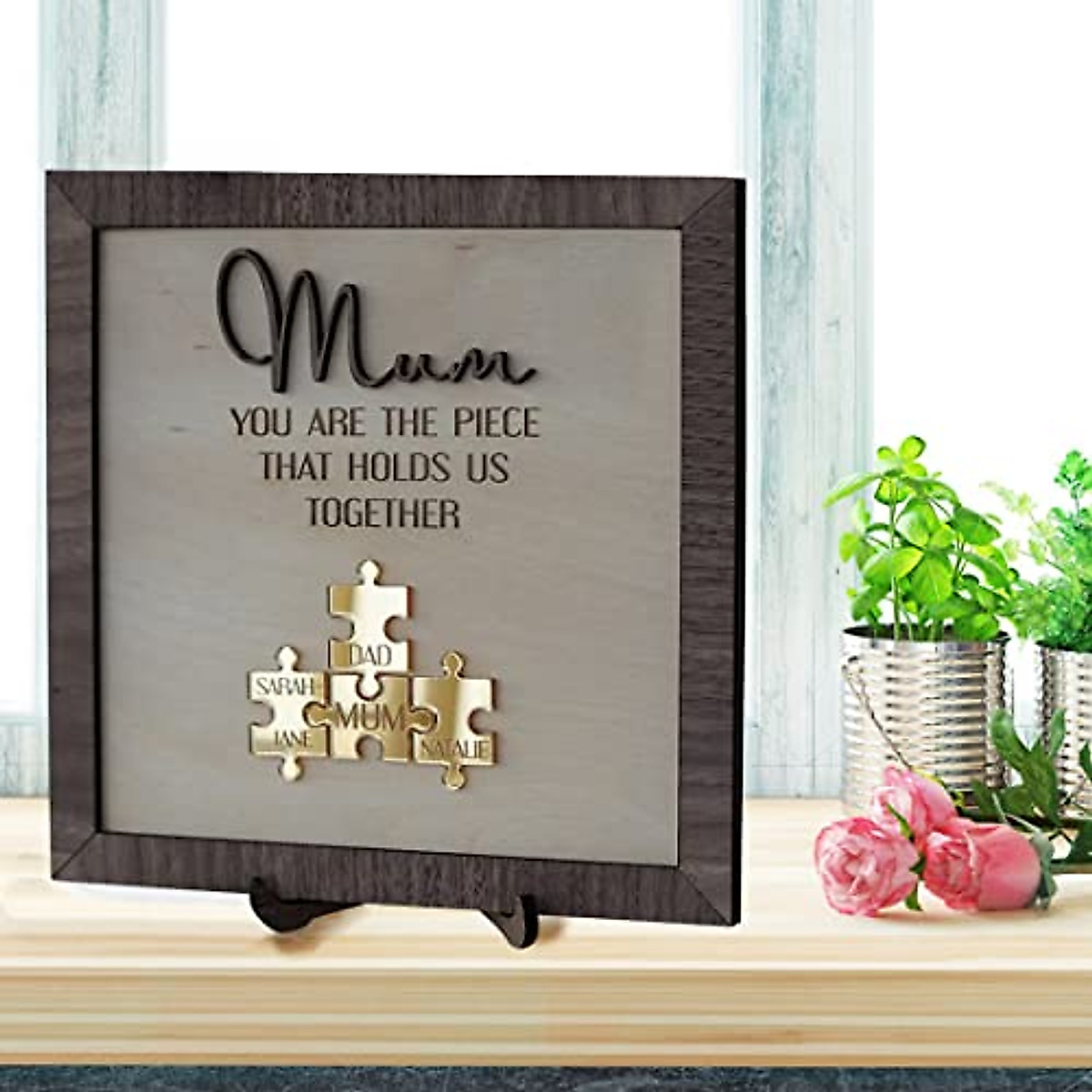 Personalized Mom Puzzle Card Mother’s Day Puzzle Sign, Mom You are The Piece that holds us together Sign,Personalized Family Wooden Plaque Gift for Mom from daughter, Gift for Grandma,wife (Acrylic)