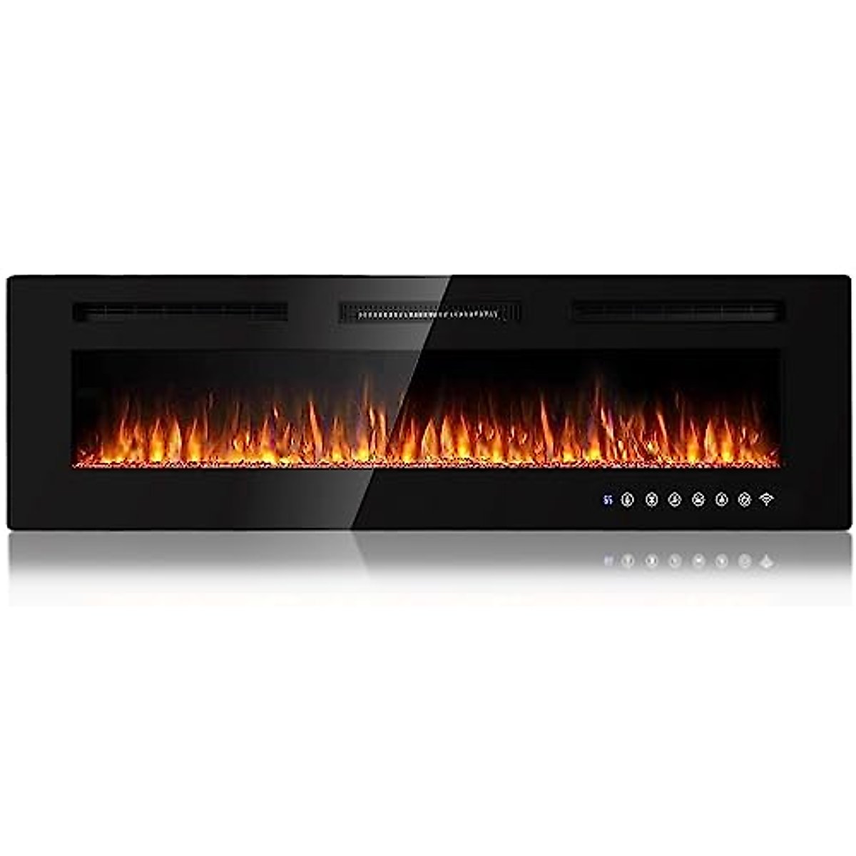MEPTY 60" Electric Fireplace, Recessed and Wall Mounted Fireplace Insert, Fireplace Heater and Linear Fireplace with Remote Control, Timer, Adjustable Flame Color & Speed, Log Set & Crystal, Black