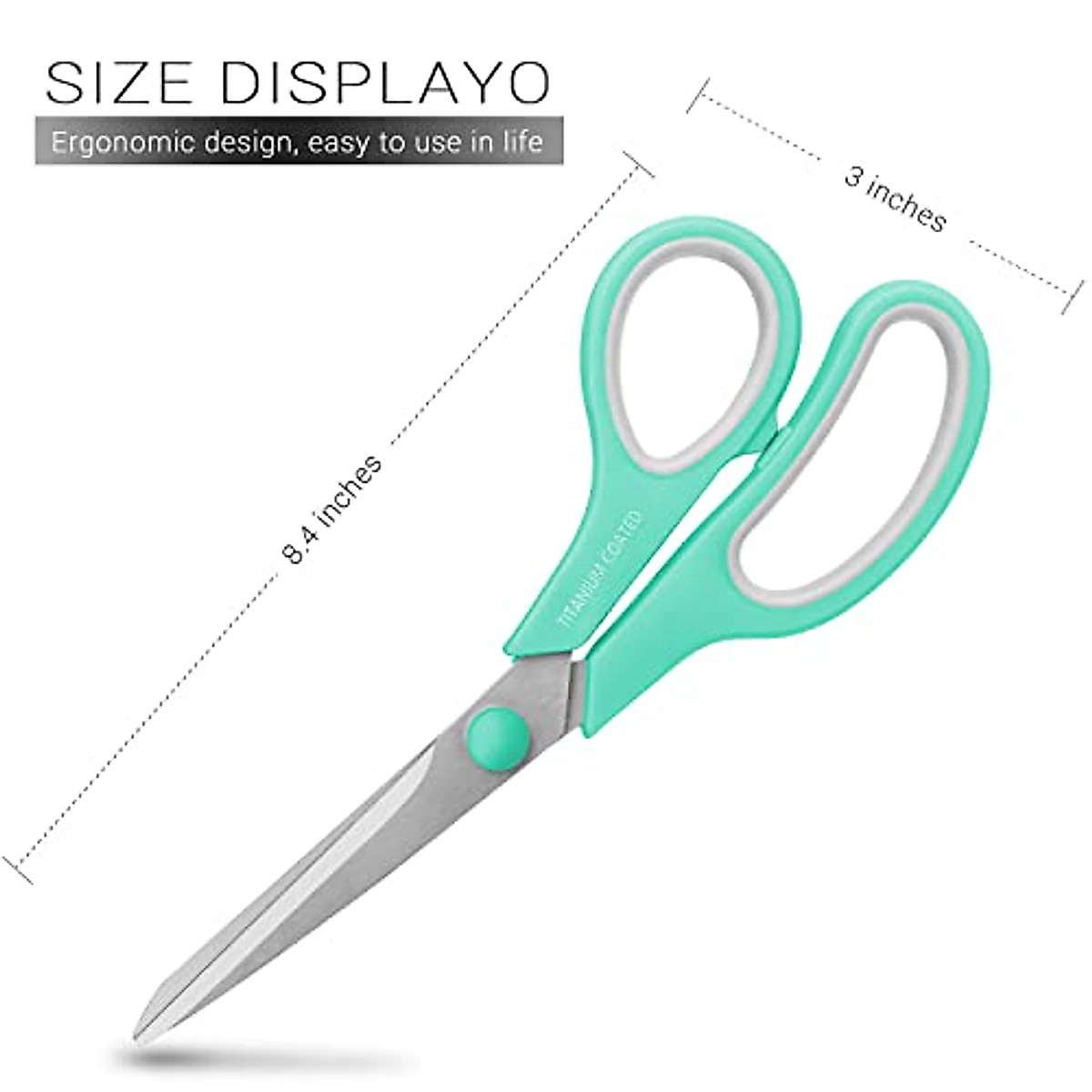 Scissors 8" Multipurpose Scissors Titanium Coated Sturdy Sharp Scissors Right/Left Handed Comfort-Grip Handles for Office Home School Sewing Fabric Craft Supplies Green/Gray
