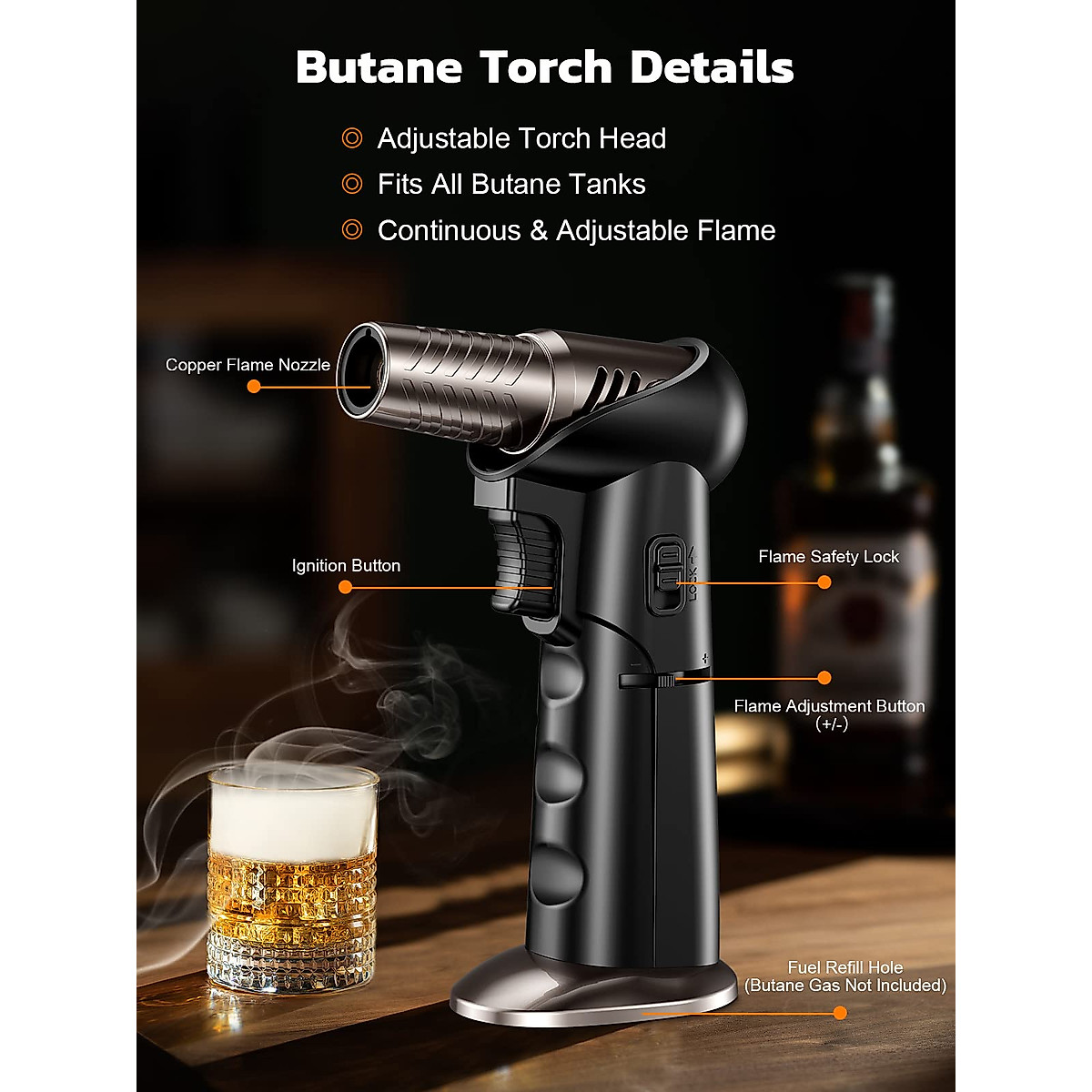 Cocktail Smoker Kit with Torch, [8 Flavors Wood Chips] Domxty Old Fashioned Cocktail Kit/Bourbon/Whiskey Smoker Infuser Kit for Coffee and Flavor Drink, Gifts for Men, Father & Husband (No Butane)