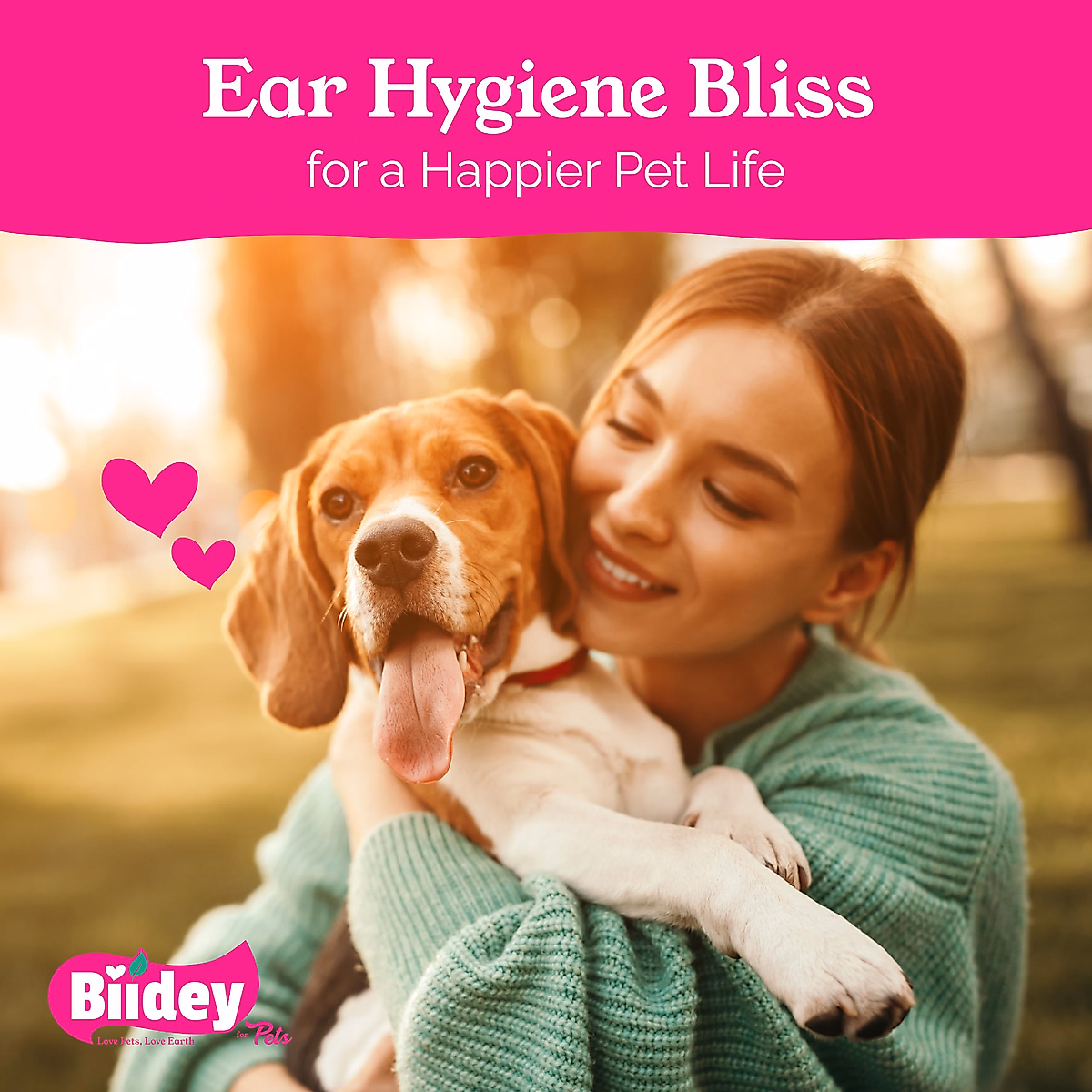 Biidey Dog Ear Wipes, Ear Cleaner for Dogs and Cats, Relieve Ear Itching, Inflammation & Infections, Clean Ear Wax, Debris, Soothe & Deodorize, Natural Organic Essential Grooming Supplies, Paw Cleaner