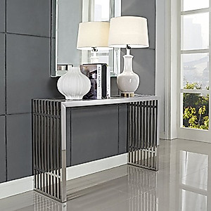 Modway Gridiron Contemporary Modern Stainless Steel Console Table, Silver