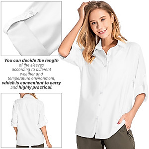 Women Sun Protection Shirts Long Sleeve UV Fishing Hiking Button Safari Dry Quick Lightweight Lightweight Shirts,5019 White,Medium