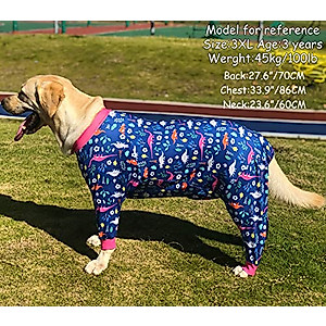 PriPre Dogs Surgery Recovery Suit Dinosaur Printed Long Sleeve Shirts Soft Pajamas Onesie Jumpsuit Prevent Licking Dogs Shedding Suit for Large Dogs(Navy,3XL)