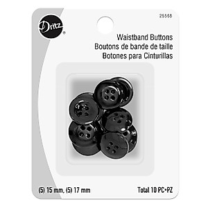 Dritz 15mm and 17mm Black Waistband Buttons, 10 Count (Pack of 1)