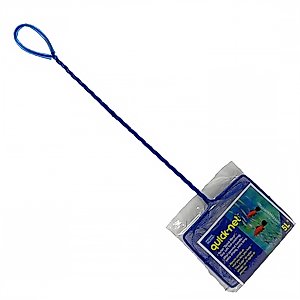 PENN-PLAX Quick-Net Aquarium Fish Net – Durable, Strong, and Safe – Color May Vary (Blue or Green) – 5” x 4” Net – 16” Handle