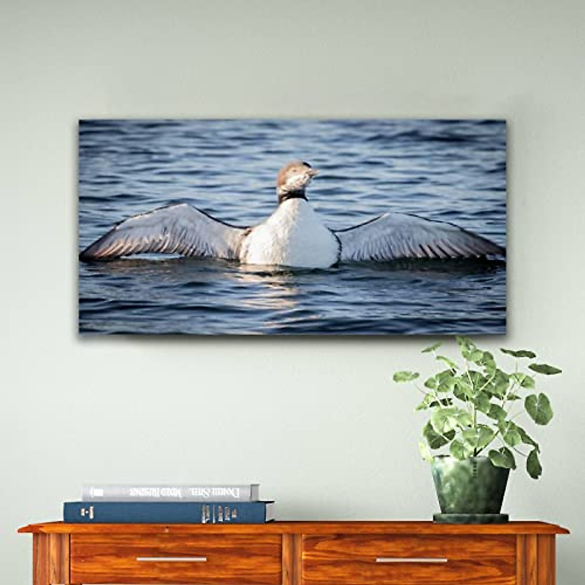 WRHIDBLSWRW Framed Canvas Wall Art Print On Canvas Loon Pictures Posters Artwork for Living Room Bedroom Ready to Hang Wall Decor 20X40