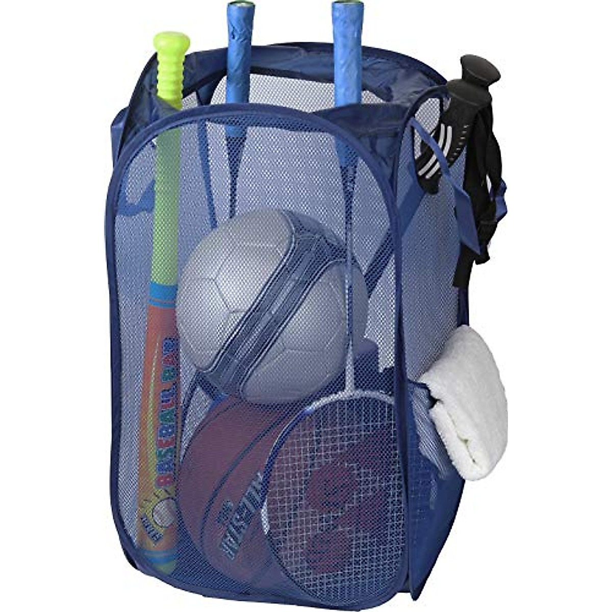 2 Pack - SimpleHouseware Mesh Pop-Up Laundry Hamper Basket with Side Pocket, Dark Blue