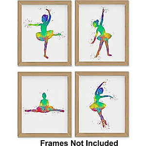 Little Girl Ballet Dancers Abstract Wall Art Print 8 x 10" Set of 4 Unframed, White Background, Perfect for for Girl Ballerina, Teacher and Lover of Ballet, Ideal Bedroom, Dance Studio, Locker Decor