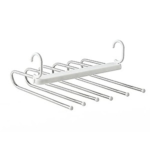 Space Saving Pants Hangers, 6 Layers Folding Multifunctional Pants Rack Hanger Stainless Steel Hangers for Closet Trousers Scarves Clothes Organization, 11.8x11.4x2.6 (White)
