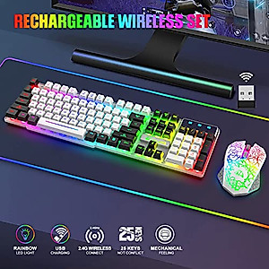 Wireless Gaming Keyboard and Mouse Combo Muti-Color Keycaps Rainbow Backlit Mechanical Feel Keyboard RGB Carck Luminescent Mice Mouse Pad for PC/Mac Gamer, Typist, Travel