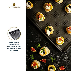 MasterClass KCMCCB3 Crusty Bake Perforated Baking Tray with PFOA Non Stick, Robust 1 mm Carbon Steel, 39 x 27 cm, Grey