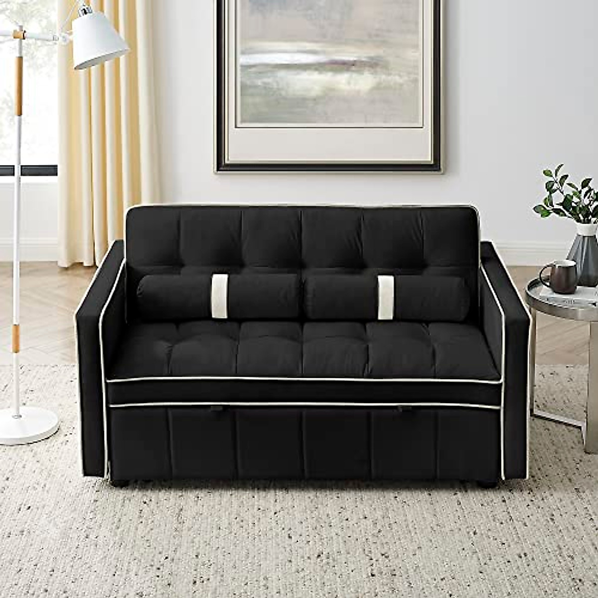 ERYE 3-in-1 Upholstered Futon Sofa Loveseat Convertible Sleeper Couch Bed,2-Seaters Sofa & Couch Soft Cushions Love Seat Daybed for Small Space Living Room Sets