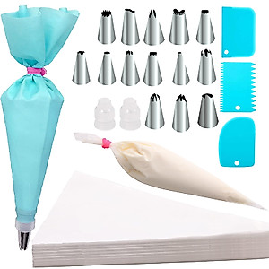 Piping Bags Pastry Bag 100PCS 2 Couplers,14 Frosting Tips 3 Cake Scraper 1 Tie, Cupcake Cake Decorating Bags Disposable Cake Icing Decorating Piping Bags Set For Cake Decorating Reusable For Cookies