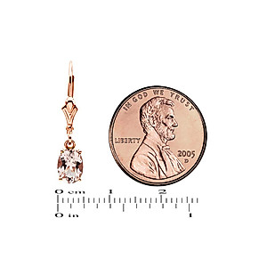 Solid 14k Rose Gold Morganite Dangle Lever back Earrings