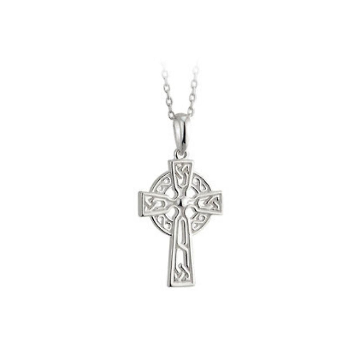 Biddy Murphy Irish Celtic Cross Pendant Necklace for Women, 925 Sterling Silver, Ornate Traditional Irish Jewelry, Small 7/8", 18" Length Crafted in Co. Dublin, Ireland