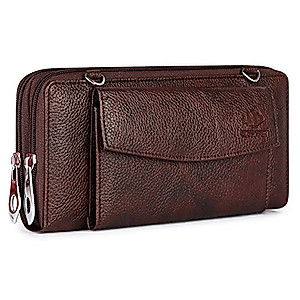 The Clownfish Vegan Leather Wallets for Women Ladies Purse Handbag Clutch Bag-Dark Brown