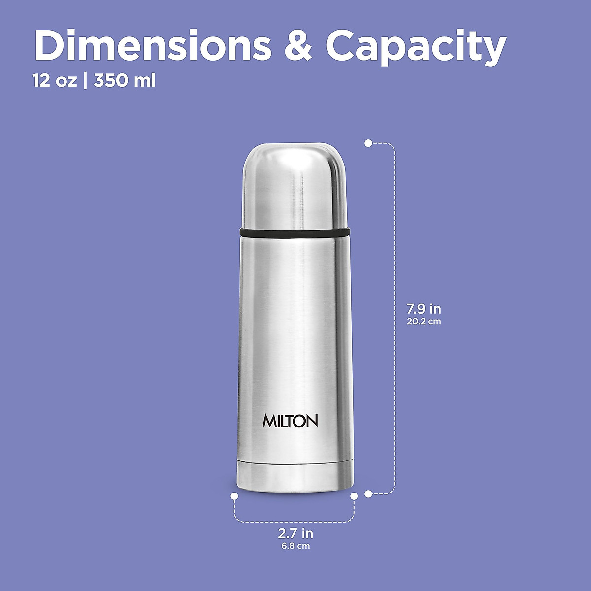 Milton Thermosteel Flip Lid Flask 350, Double Walled Vacuum Insulated Thermos 350 ml | 12 oz | 24 Hours Hot and Cold Water Bottle with Cover, 18/8 Stainless Steel, BPA Free, Leak-Proof | Silver