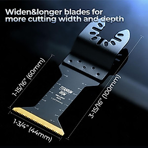 toolant Titanium Oscillating Saw Blades, 12pcs Multitool Blades Kit for Cutting Hard Material, Metal Nails, Wood, Plastic, Etc. Extra Long and Widen Blades for Fast Cutting, with Storage Case