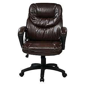 Office Star FL Series Faux Leather Manager's Adjustable Office Chair with Lumbar Support, Tilt Control, and Padded Arms, Chocolate