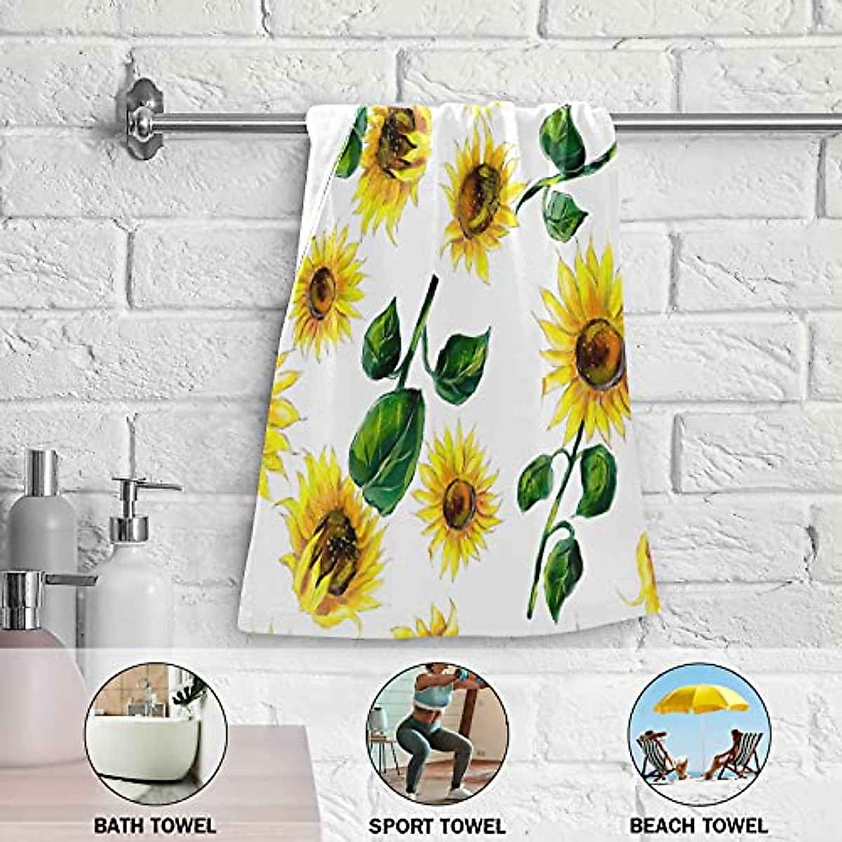 senya Hand Towel 2 Pack Beautiful Watercolor Sunflower Floral Towels Highly Absorbent Multipurpose for Hotel Spa Bathroom Towel