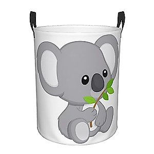 Green Leaf Koala Laundry Basket Protable Circular Laundry Hamper Storage Bin Organizer With Handles For Bathroom,Bedroom Clothes