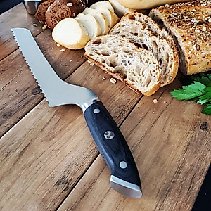 Ergo Chef 8-In Serrated Offset Bread & Deli Knife - Pro Series 2.0 - Forged High Carbon 7Cr17Mov Stainless Steel – Ergonomic Black Pakkawood Handle