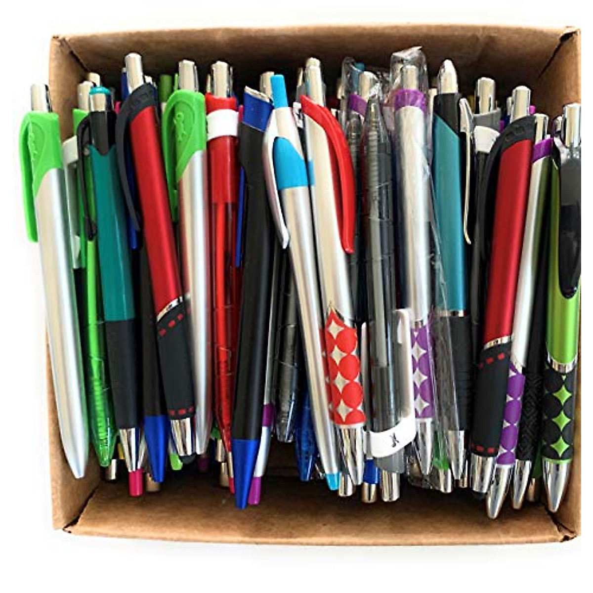 2lb Box Assorted Ink Pens - Plastic, Metal, Retractable, Cap (approx 100 pens)
