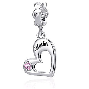 DWJSu Mother Daughter Charms Pandora Mom Charm Bracelet Heart Pink Crystal Dangle Charms for Necklace Bracelets and Charms for Gilrs Women, (DW-DMY023)
