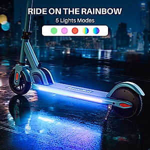 SmooSat PRO Electric Scooter for Kids, Colorful Rainbow Light, LED Display, Adjustable Speed and Height, Foldable, Ages 8 and Up, 2023 Model