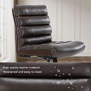 Home Office Desk Chair PU Leather, Excutive Computer Chair No Wheels Modern Office Chair for Bedroom, Game, Study, Brown