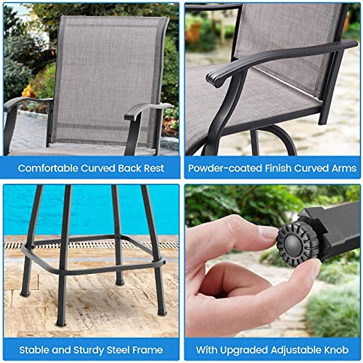 Timechee Set of 6 Outdoor Swivel Bar Stools, Height Patio Chairs Patio Bistro Stools, All Weather Patio Bar Set for Bistro Lawn, Garden, Backyard (6, Grayish Brown)