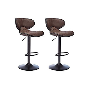 CangLong Stools Swivel Adjustable Barstool, Counter Height Chairs w/Backrest and Footrest for Bar, Kitchen, Dining, Living Room and Bistro Pubx, Set of 2, Retro Brown