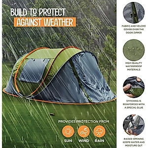 Easy Pop Up Tent with 2 Doors Camping Tent - 4-Person - UPF50+ Waterproof