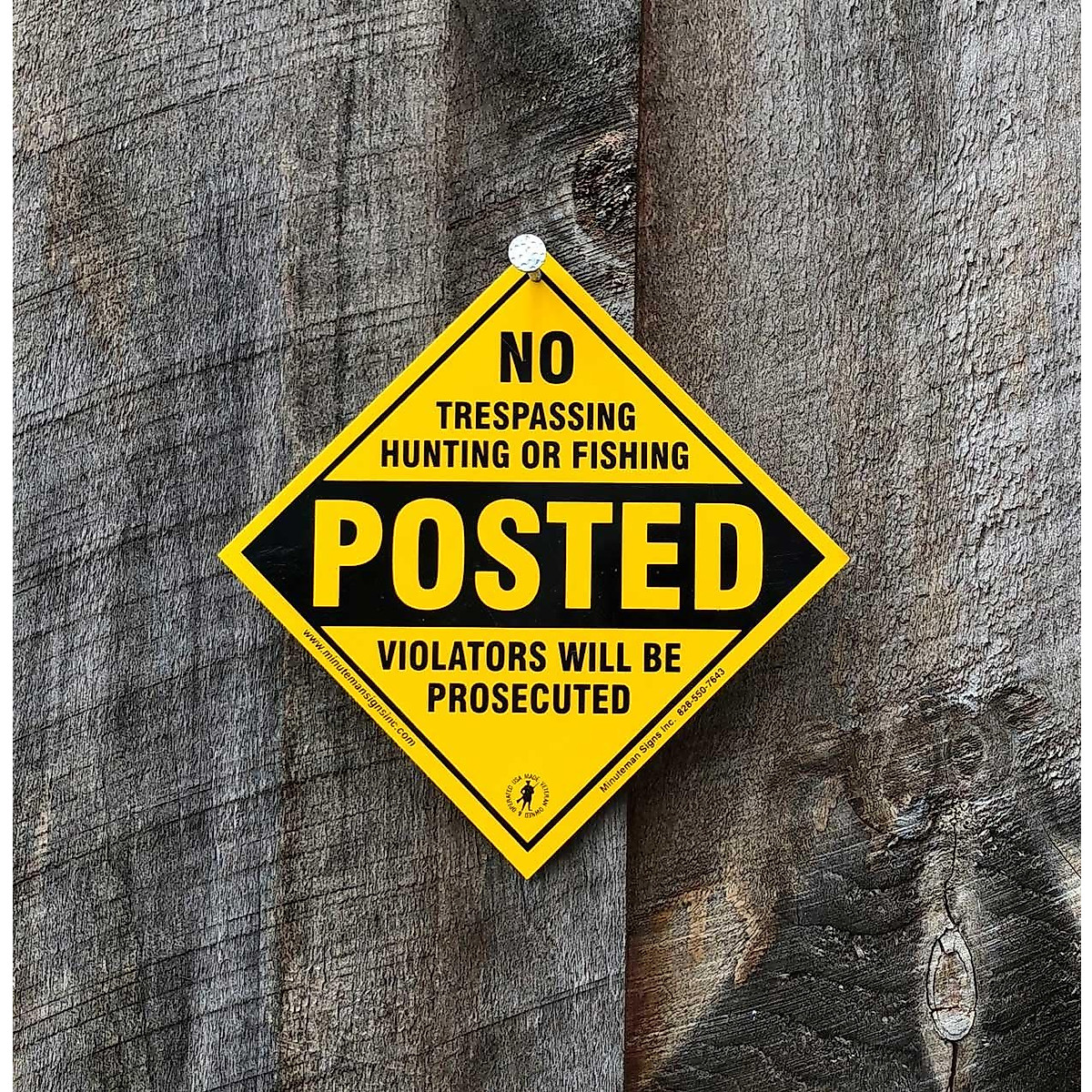 No Trespassing, No Hunting, No Fishing, Boundary Marker, Small, Diamond, Aluminum, Yellow, 10 Pack