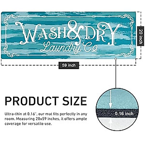 KOZYFLY Laundry Room Rug Runner 20"x60" Non Slip Laundry Rug Kitchen Rugs Washable Laundry Room Mat Waterproof Mudroom Floor Carpet Runner Bathroom Laundry Room Decor Farmhouse Rugs, 2x5, Teal