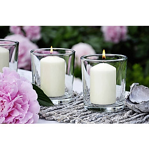 Müller Small Pillar Candle - Pack of 24 Unscented White Candles - 1.89 x 3.54 Inch - 16 Hours Burn Time Candles for Decoration - No Drip Wax - Smokeless Wick - RAL Quality - Made in Germany