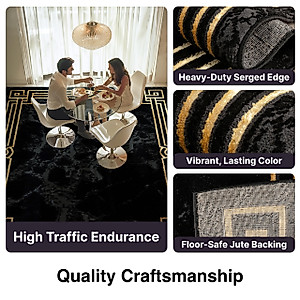 Well Woven Lezlee Abstract Modern 5'3" x 7'3" Area Rug Black Gold Marble Border - for Living Room, Dining Room, Bedroom