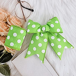 TONIFUL 2.5 Inch Wired Edge Ribbon, Green Polka Dots Burlap Ribbon, Summer Spring Wired Ribbon, for Gift Wrapping, Wreath Bows Making, Crafts Home Decoration, Easter Decor（Green，6yds）