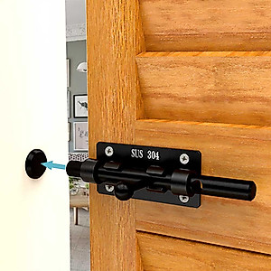 Heavy Duty Slide Bolt Gate Latch Hardwareh, 6.3 Inch Heavy Duty Solid 304 Stainless Steel Security Bolt for Wooden Fence/Shed Door/Yard Door/Barn Door/Interior and Outdoor Latch (2PCS Black)