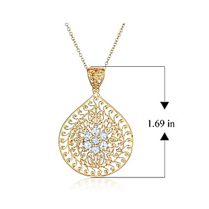 MORGAN & PAIGE 18K Yellow Gold-Plated .925 Sterling Silver Genuine Sky Blue Topaz Evil Eye Teardrop Filigree 1-5/8" Pendant Necklace on 18" Chain - December Birthstone