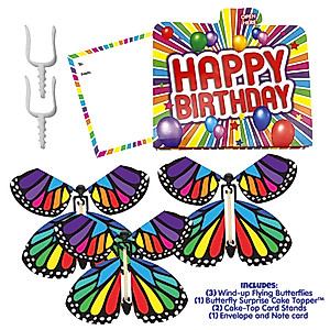 BEST PARTY EVER! Butterfly Surprise Cake Topper Flying Butterfly Card, Wind Up Butterfly Birthday Card, Magic Flying Butterfly, Birthday Surprise Cake Flying Butterflies, 1 Count