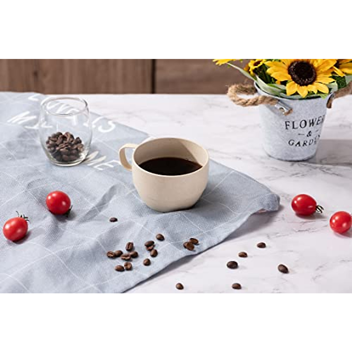 5 Pack Wheat Straw Unbreakable Tableware Kettle Cups Set, with 4 Multicolor Cups for Kids Children Toddler Adult, Dishwasher Coffee Mug for Water, Tea, Milks, Juice