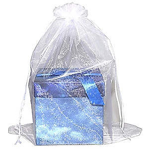 SUNGULF 12x16 Inches Drawstring Organza Bags Sheer Large Pouches Wedding Favor Party Christmas Gift Bag (White, 50 Packs)