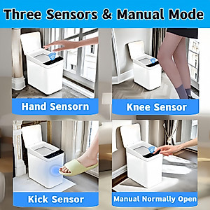 Nraykoley Bathroom Trash Can with Lid, 2 Pack 3.2 Gallon Touchless Bathroom Trash Can, Plastic Trash Bin, Slim Garbage Can with Quick Pop-Up Lid, Electric Smart Waste Can for Bedroom Office Kitchen